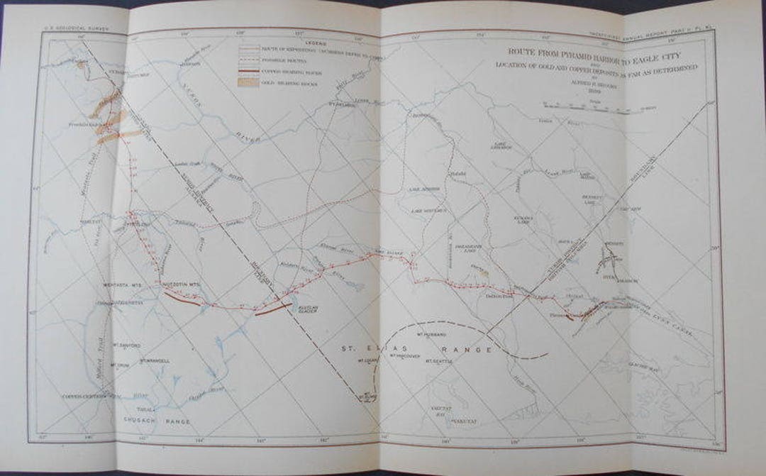 1901 Map Pyramid Harbor to Eagle City, Location of Gold and Copper ...