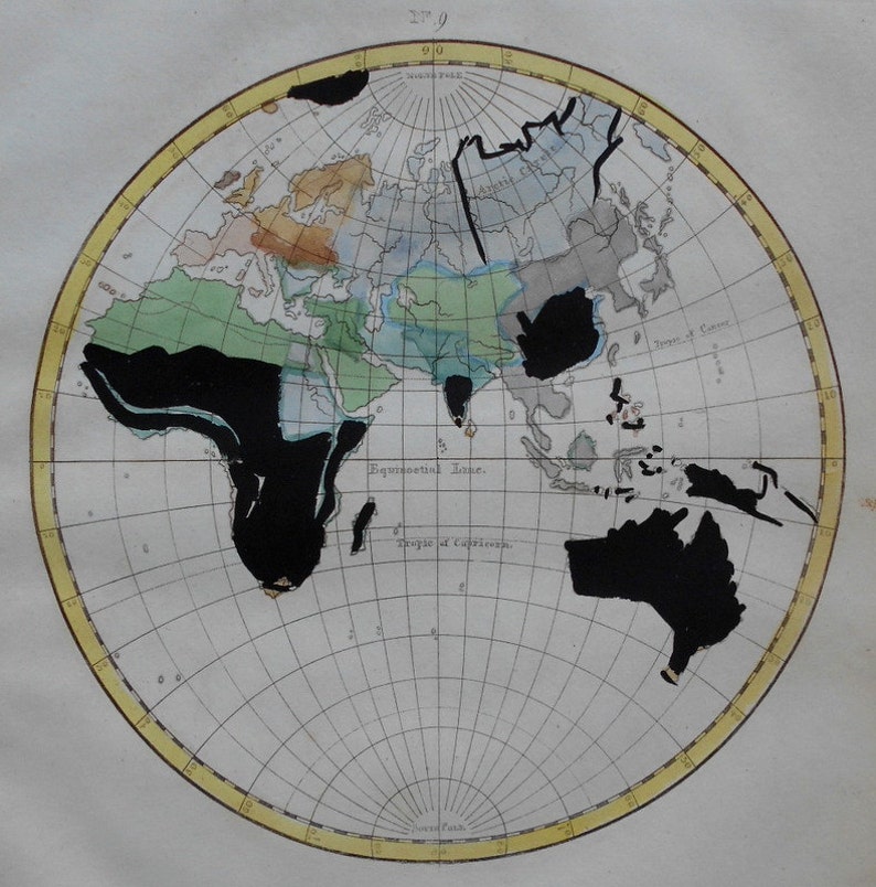 1819 Eastern Hemisphere World Map Showing Religious Systems. Antique ...