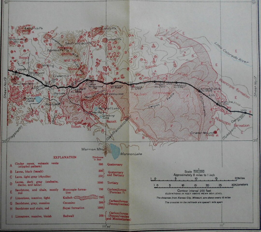 1915 Railroad Map Arizona. Santa Fe Railway Flagstaff, Sunshine ...