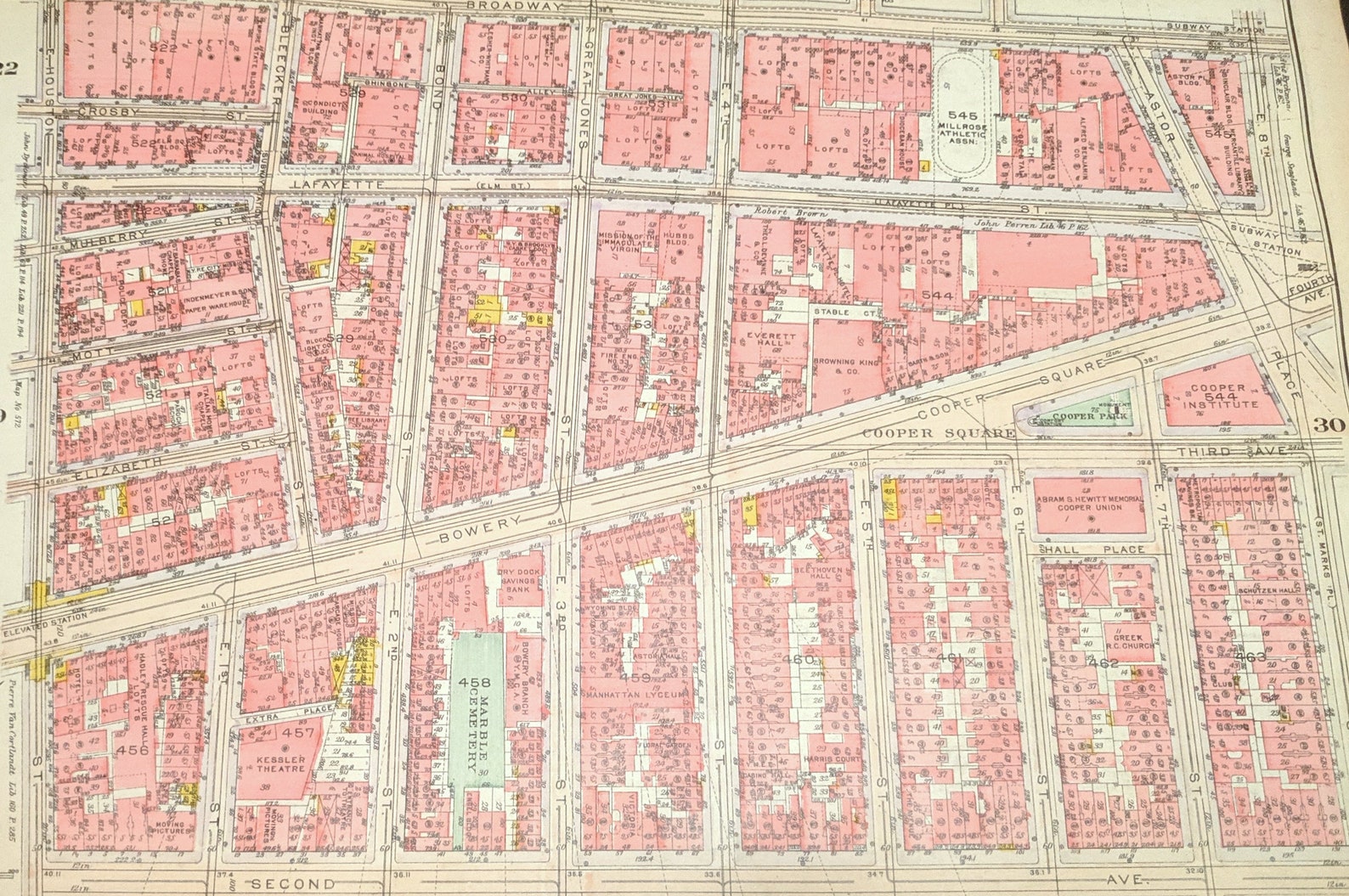 1916 NOHO, Bowery Map in Lower Manhattan, Cooper Union & Square ...