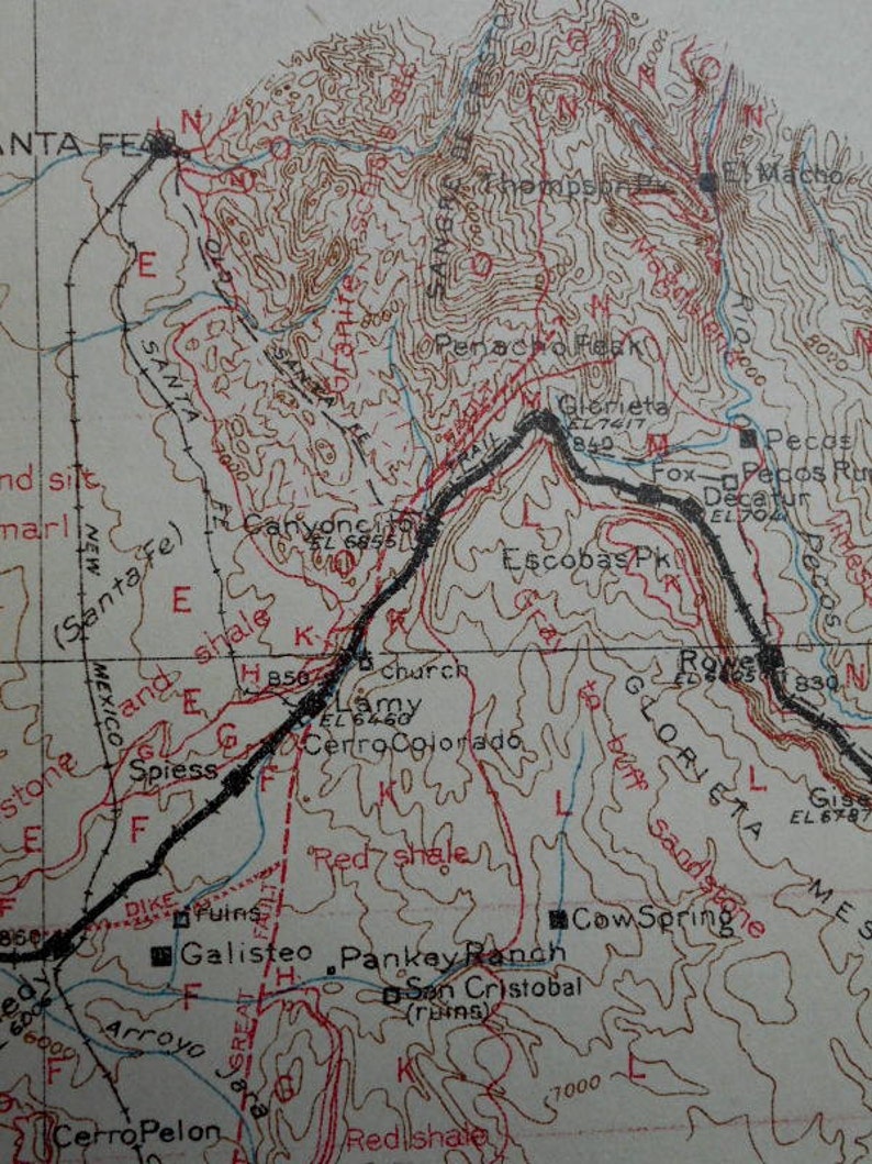 1915 Railroad Map New Mexico Santa Fe to Albuquerque. Santa Fe Railway ...
