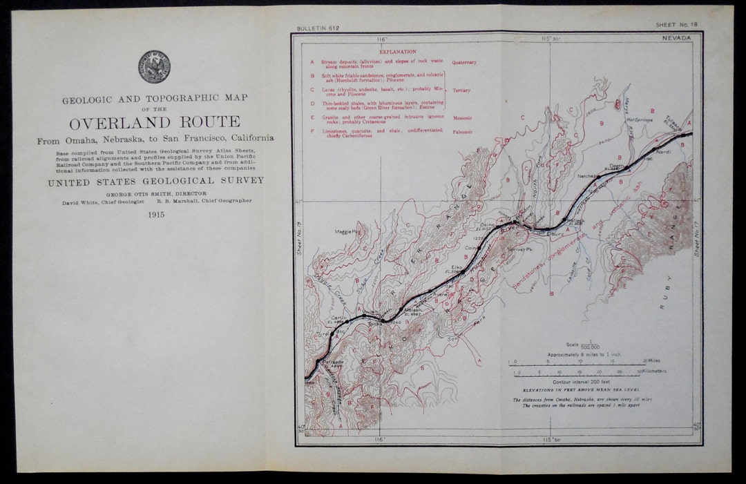 1915 Antique Railroad Map Nevada Carlin, Elko, Deeth, Tulasco, Ruby ...