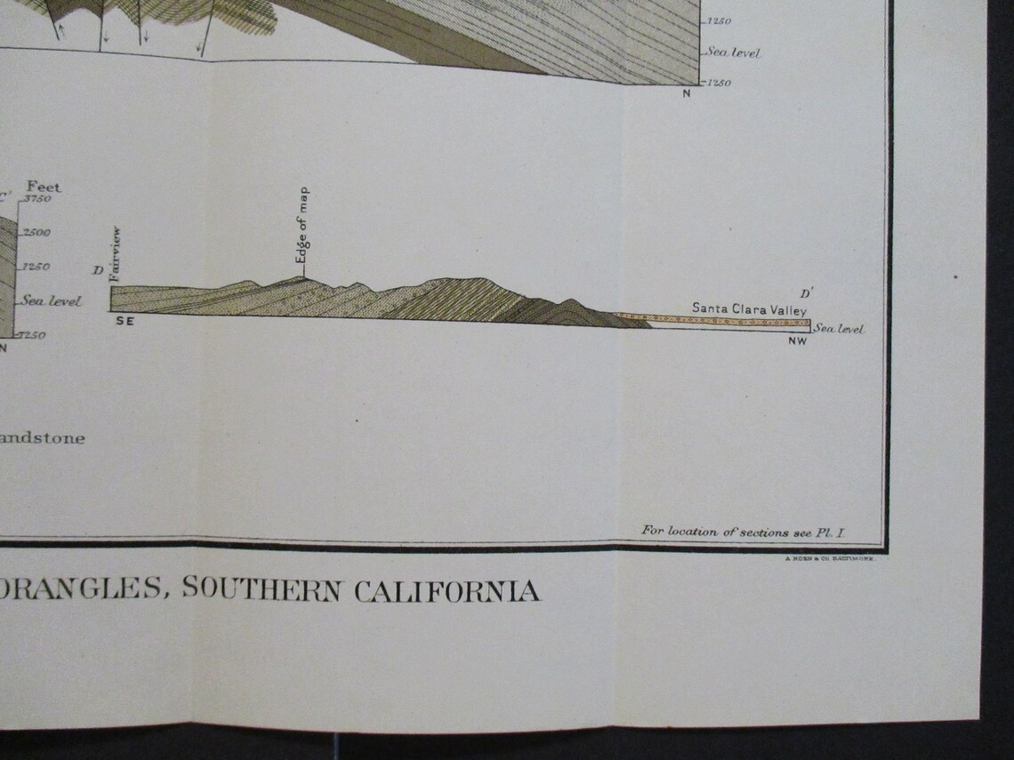 1907 Southern California Antique Map or Chart: Geologic Structure ...