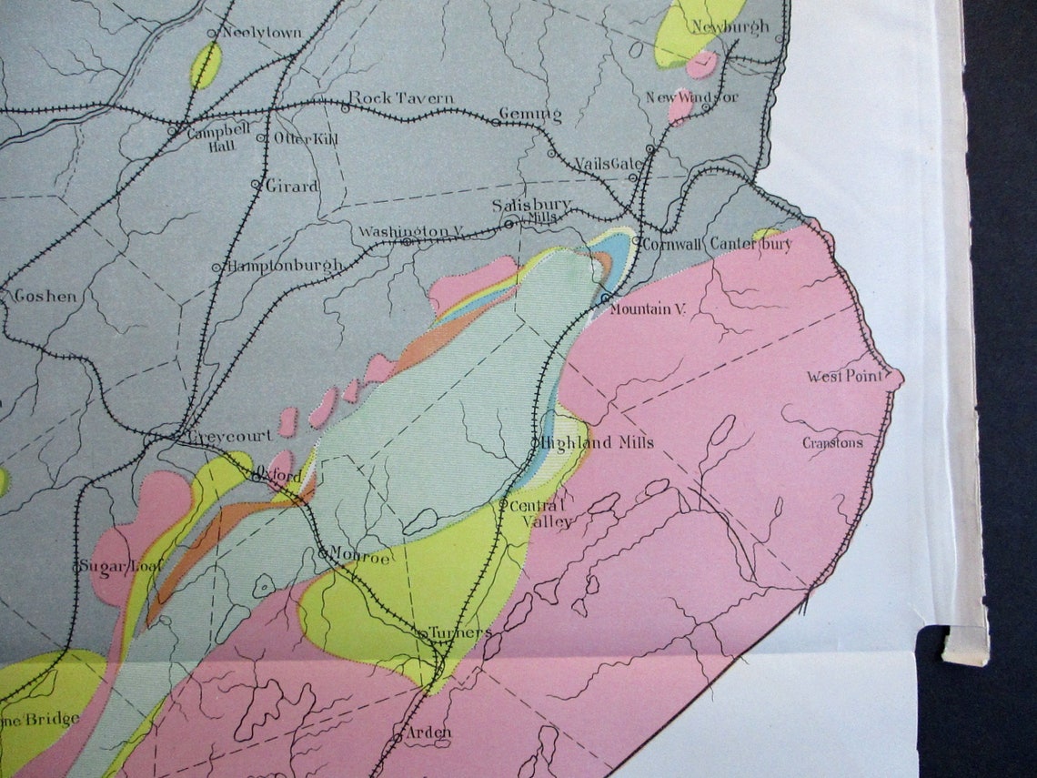 1895 Orange County New York Geologic Map Original Antique by Henrich ...