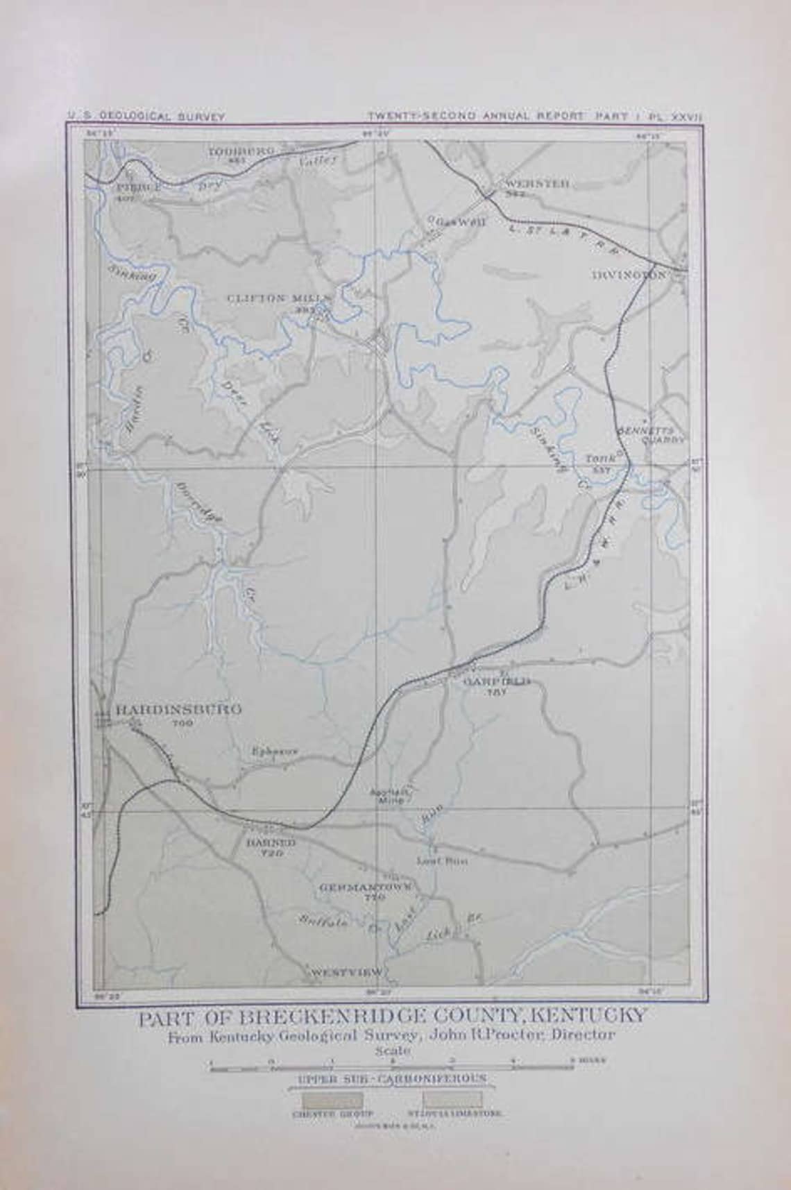 1902 Antique Map: Part of Breckenridge County Kentucky. Hardinsburg ...