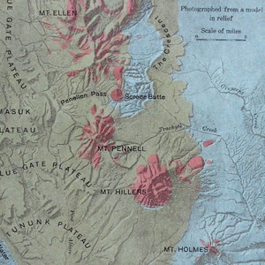 1908 Map Henry Mountains Utah UT. Volcanism, Mt Pennell, Hillers ...