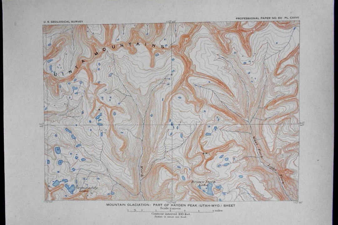 1908 Uinta Mountains Map, Utah/wyoming Border, Near Hayden Peak ...