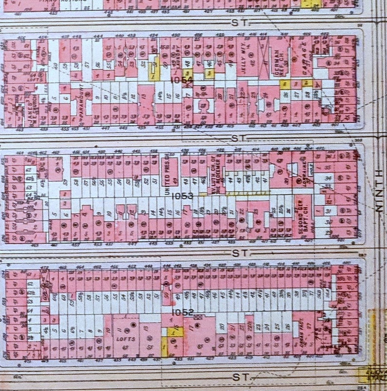 1916 Hell's Kitchen Midtown Manhattan NYC Street Map. New York City ...