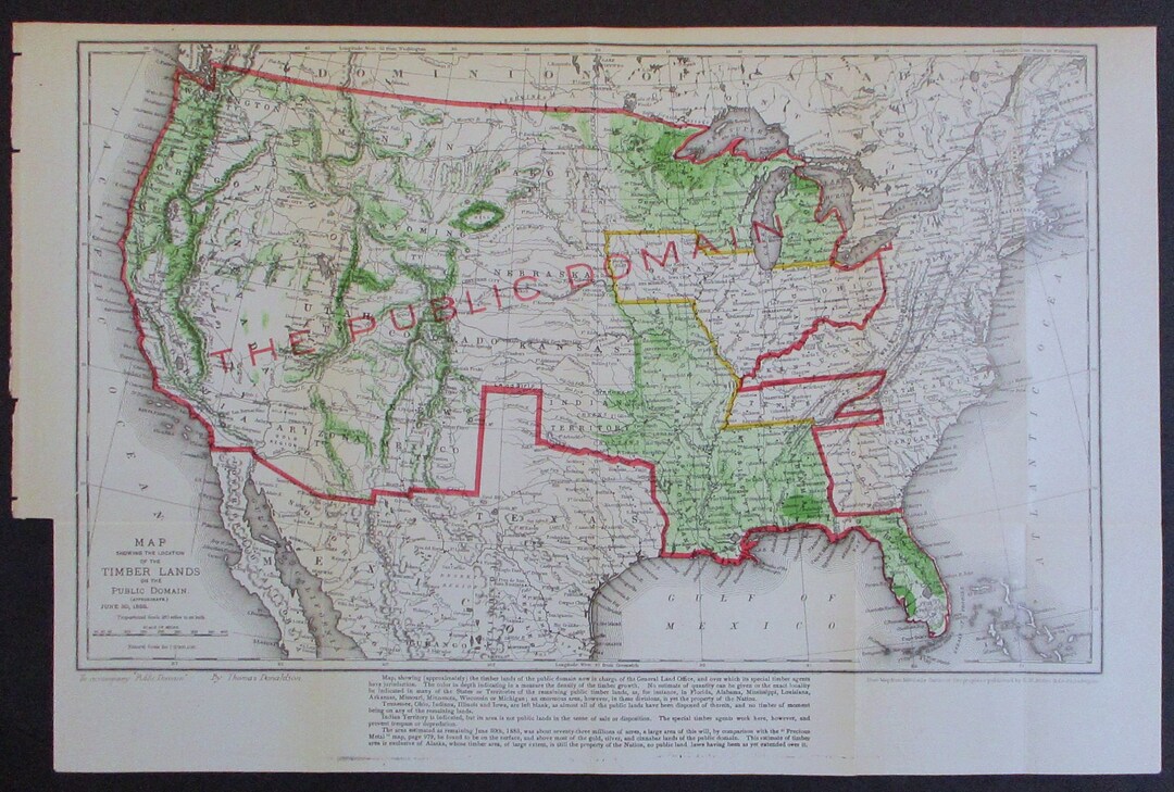 1883 Original USA Map Timber Lands of the United States Within the ...