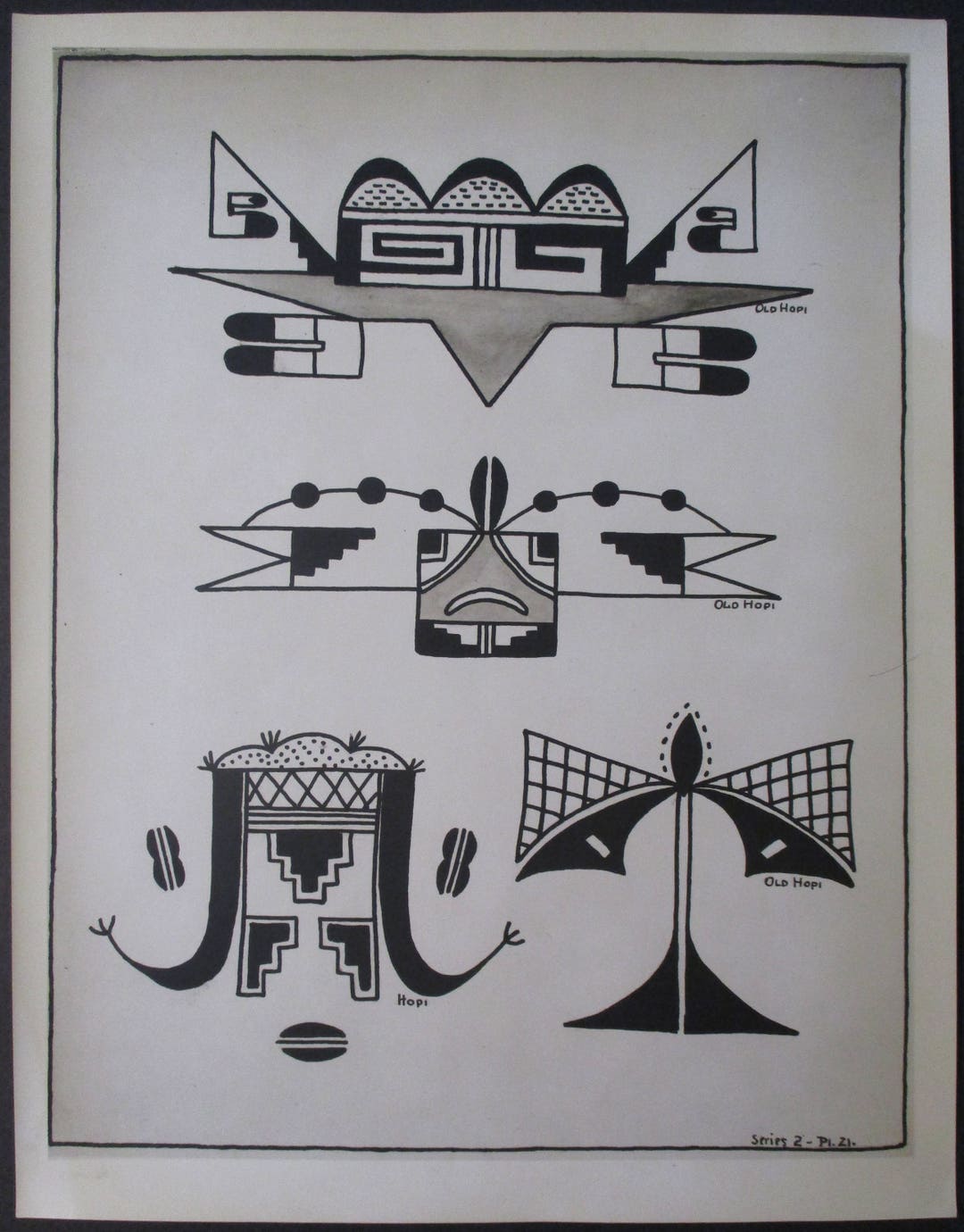 1930 Old Hopi Pottery Designs and Motifs. Antique Original Lithograph ...