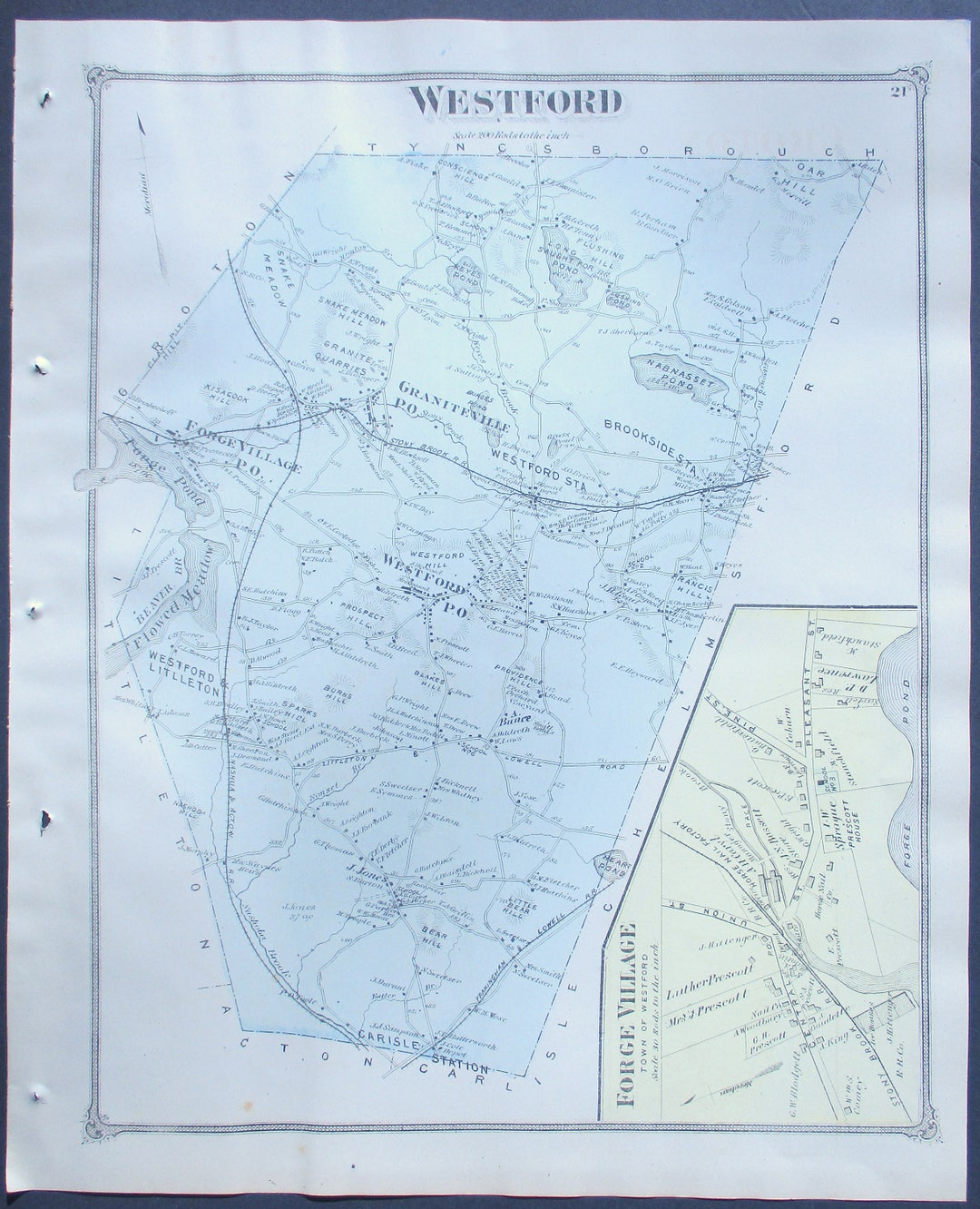 1875 Westford Massachusetts Town Map. Graniteville, Forge Village ...