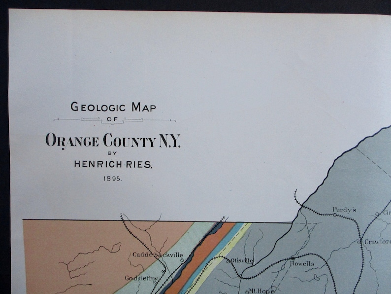 1895 Orange County New York Geologic Map Original Antique by Henrich ...
