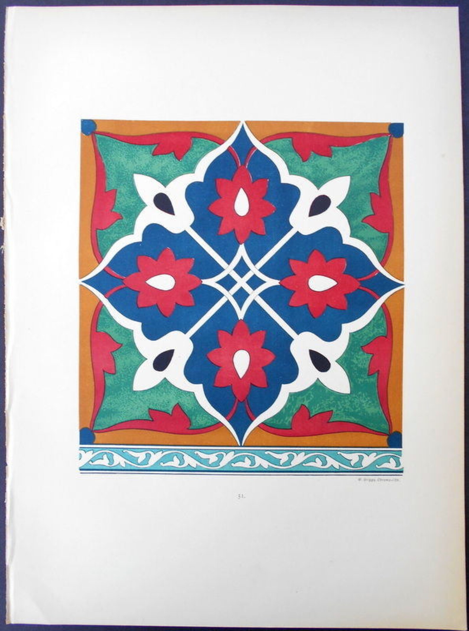 1892 Lithograph of Punjab Pottery Tile. Multan/peshawar 11. Antique ...