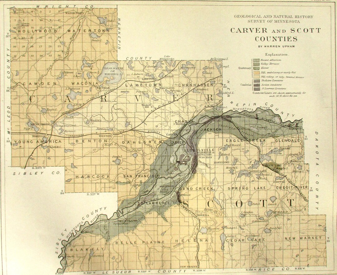 1901 Carver & Scott County Minnesota MN. Watertown Waconia Chaska ...