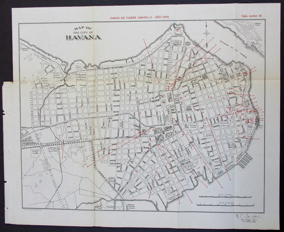 1899 Havana Cuba Medical Map Showing Streets Harbors Wharf Theatres ...