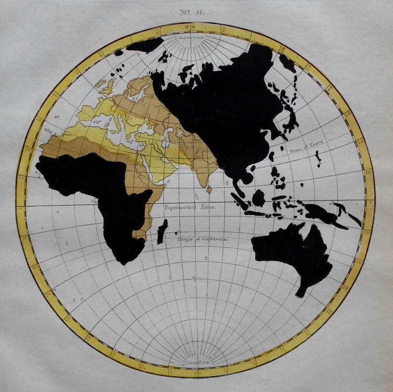 1819 Eastern Hemisphere World Map Showing Lands Both Known and Unknown ...