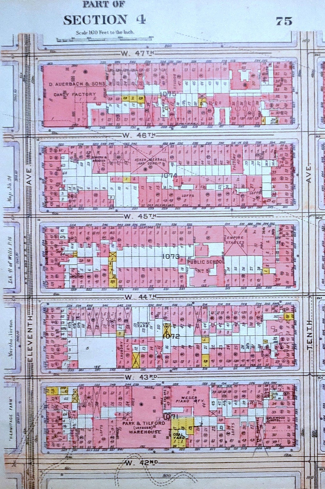 1916 Hell's Kitchen Midtown Manhattan NYC Street Map. New York City ...