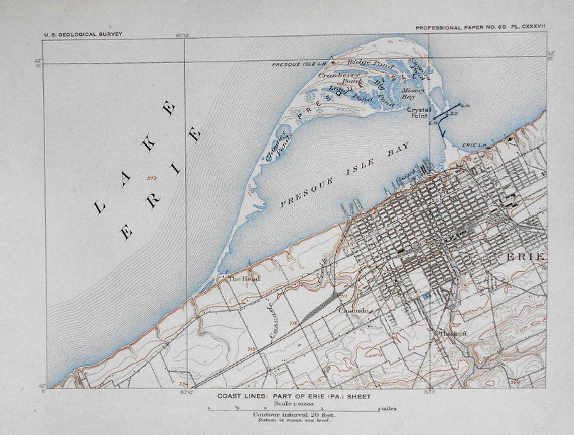 1908: Presque Isle Bay, Lake Erie, Pennsylvania, Cascade, the Head ...