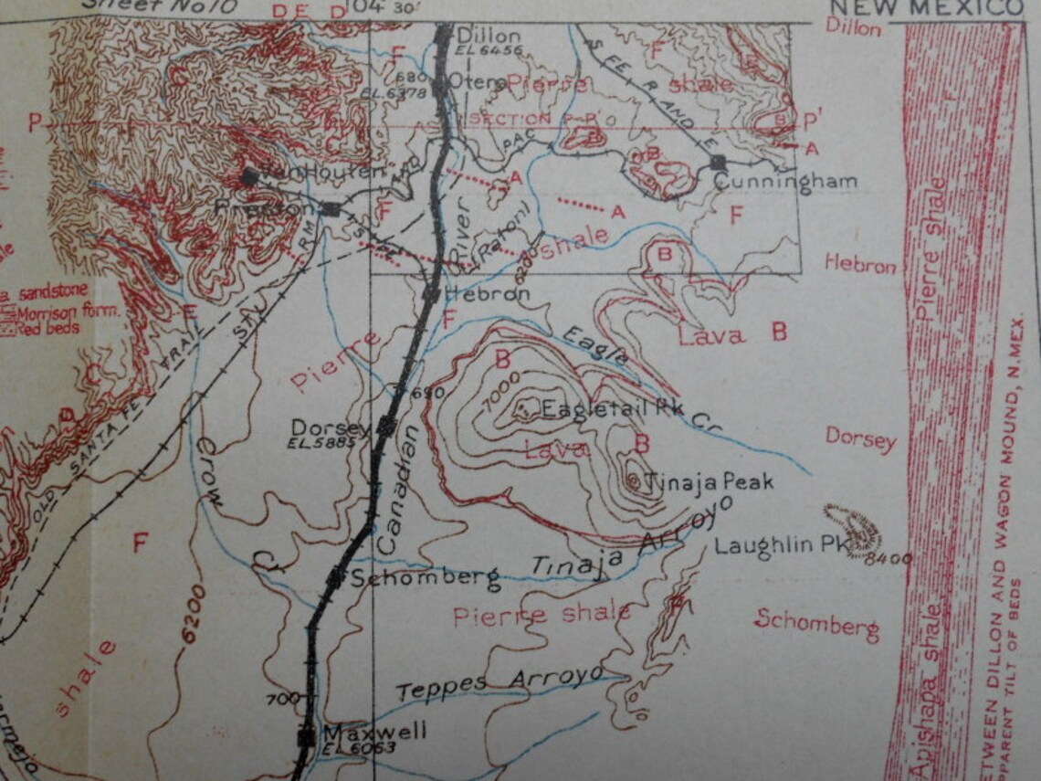 1915 Railroad Map New Mexico Santa Fe Railway Otero Dillon Hebron ...