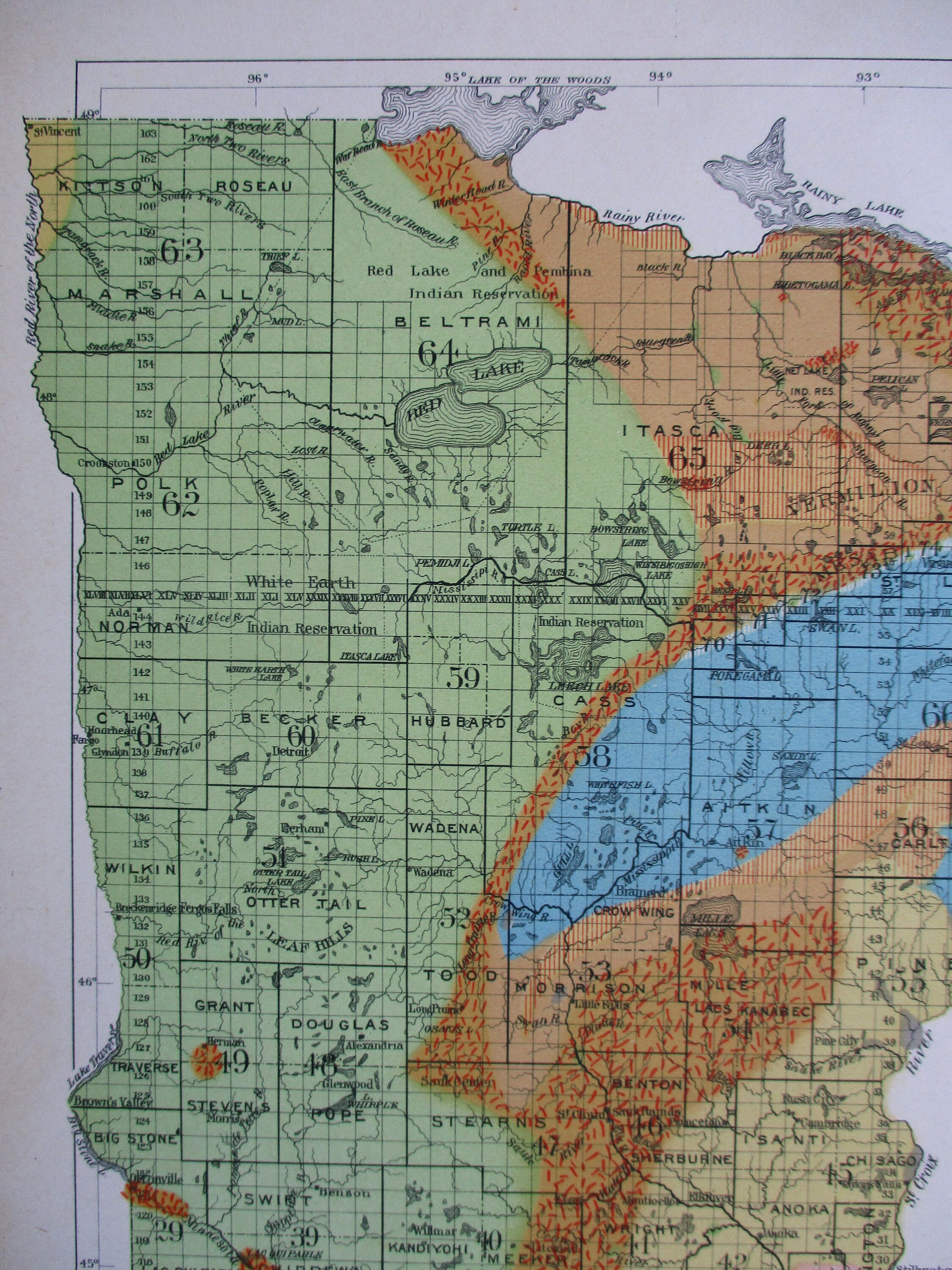 1901 Minnesota Scarce Original Map by NH Winchell Showing Geological ...