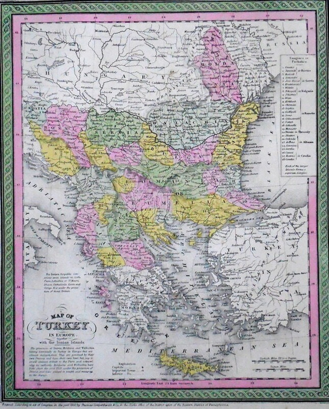 1850 Original Map Turkey in Europe by Cowperthwait/mitchell. Greece ...