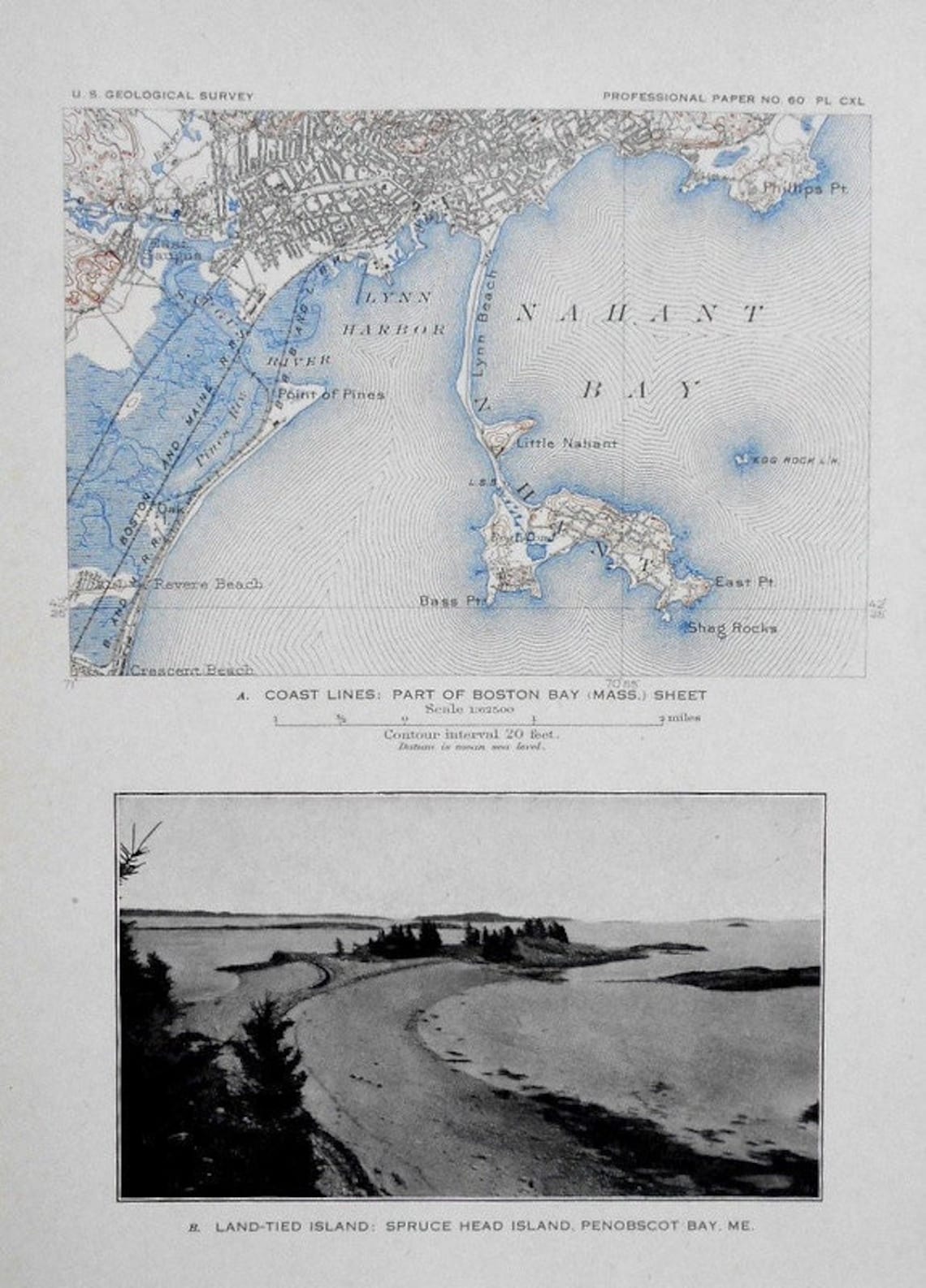 1908 Nahant Bay Antique Map Massachusetts--lynn Harbor, Revere Beach ...