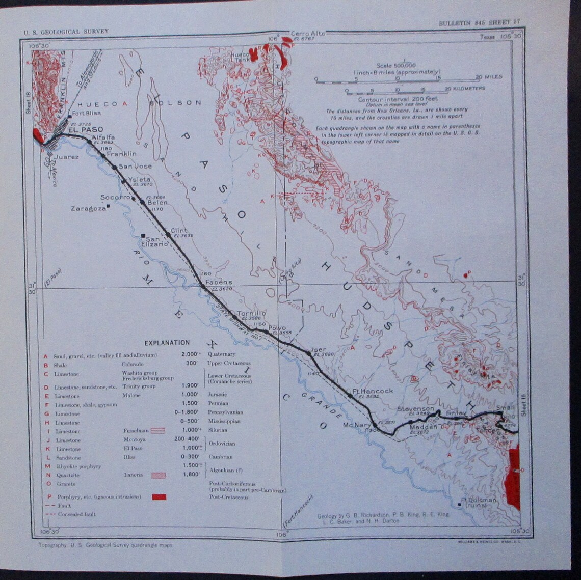1933 El Paso, Alfalfa, Ysleta, Fabens, Tornillo Texas Map, Hudspeth ...