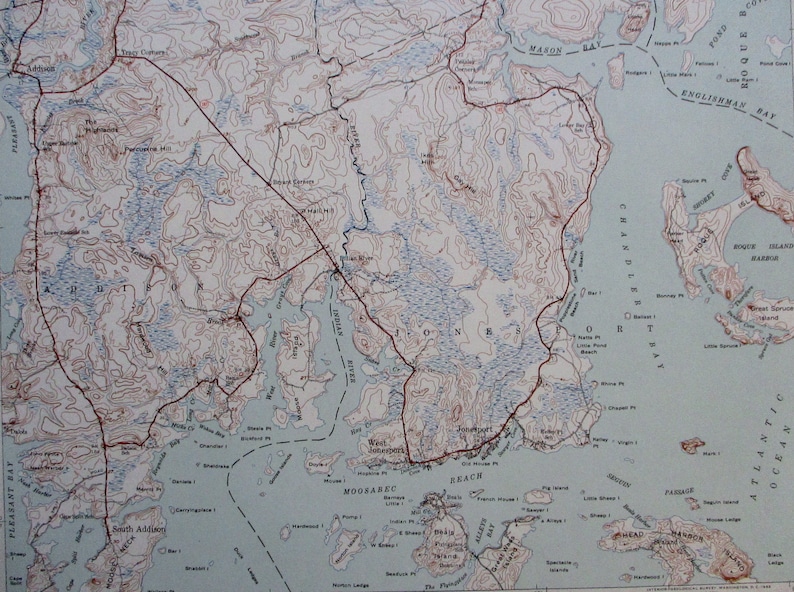 1955 Jonesport, Addison, Columbia Falls, Jonesboro, Maine Vintage Map ...