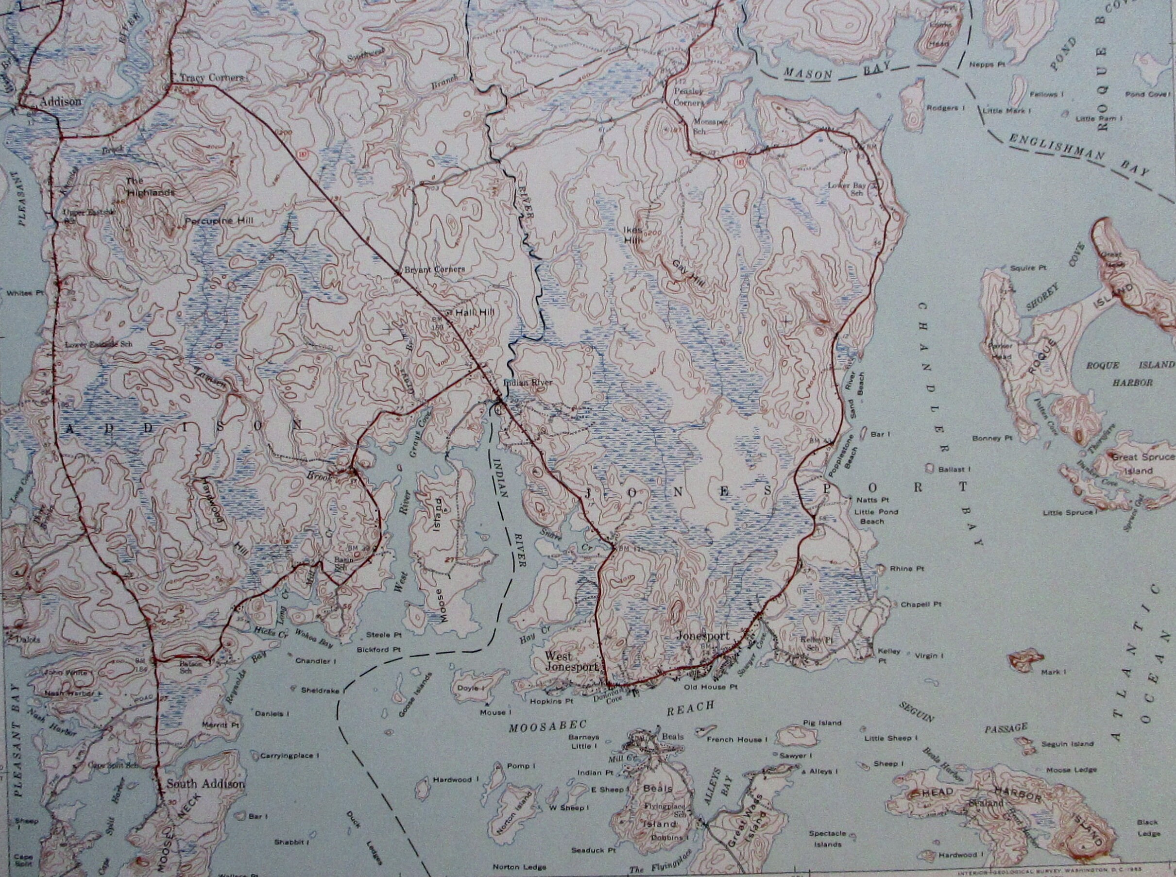 1955 Jonesport, Addison, Columbia Falls, Jonesboro, Maine Vintage Map ...