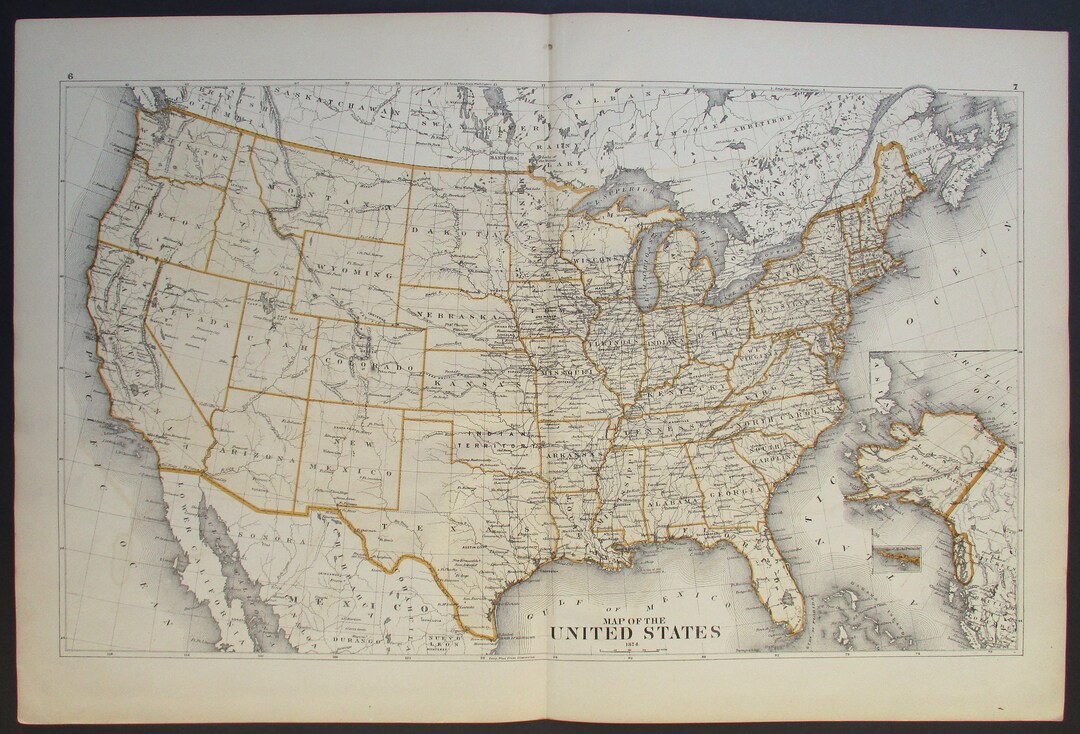 1875 United States Map With Inset Map of Alaska. Large Original ...