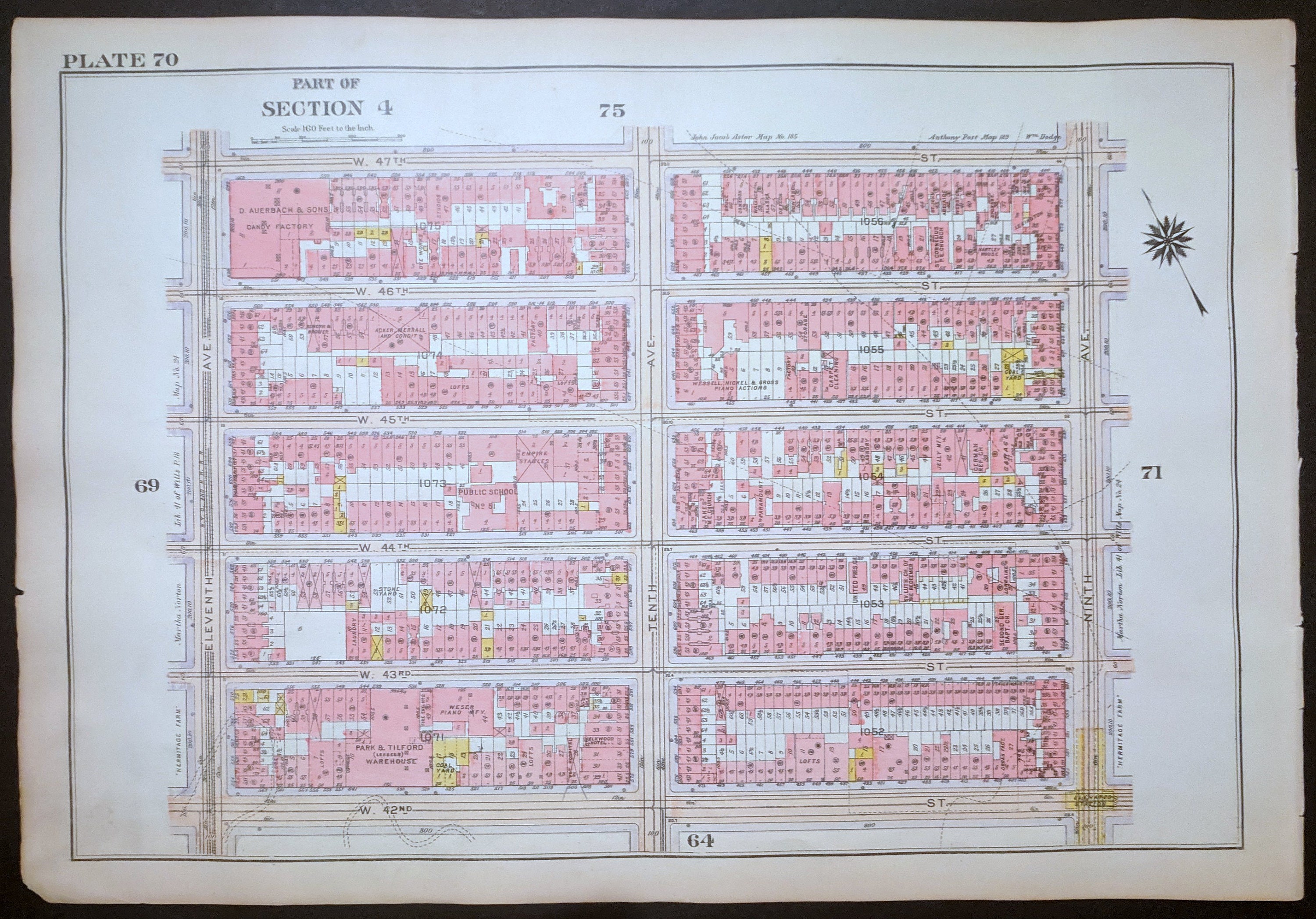 1916 Hell's Kitchen Midtown Manhattan NYC Street Map. New York City ...