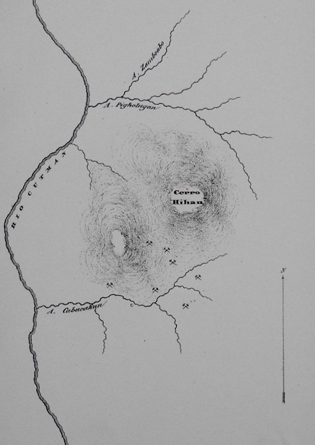 1880 Philippines Placer Gold Map. Rio Cutman. Cerro Hihan. Mindanao ...
