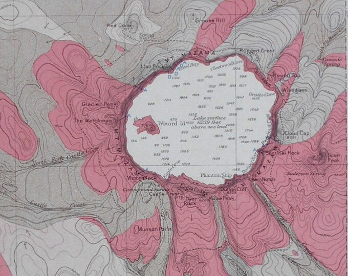 1908 Map: Crater Lake & Mount Mazama, Glacier Peak, the Watchmen ...