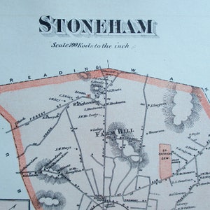 1875 Stoneham Massachusetts Town Map. Spot Pond, Railroads, Inset of ...