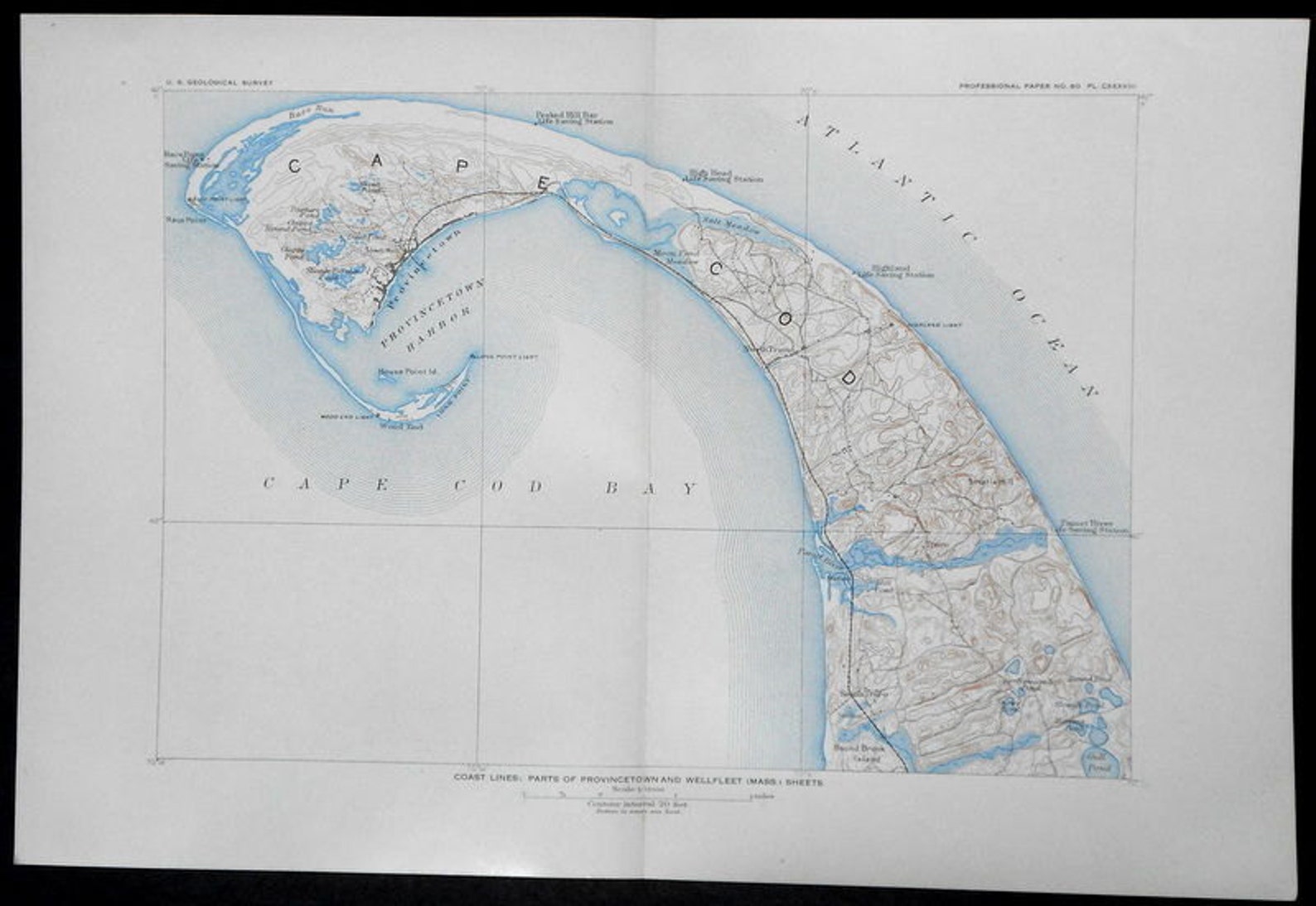 1908 Provincetown Harbor Cape Cod Original Antique Map Showing Truro ...