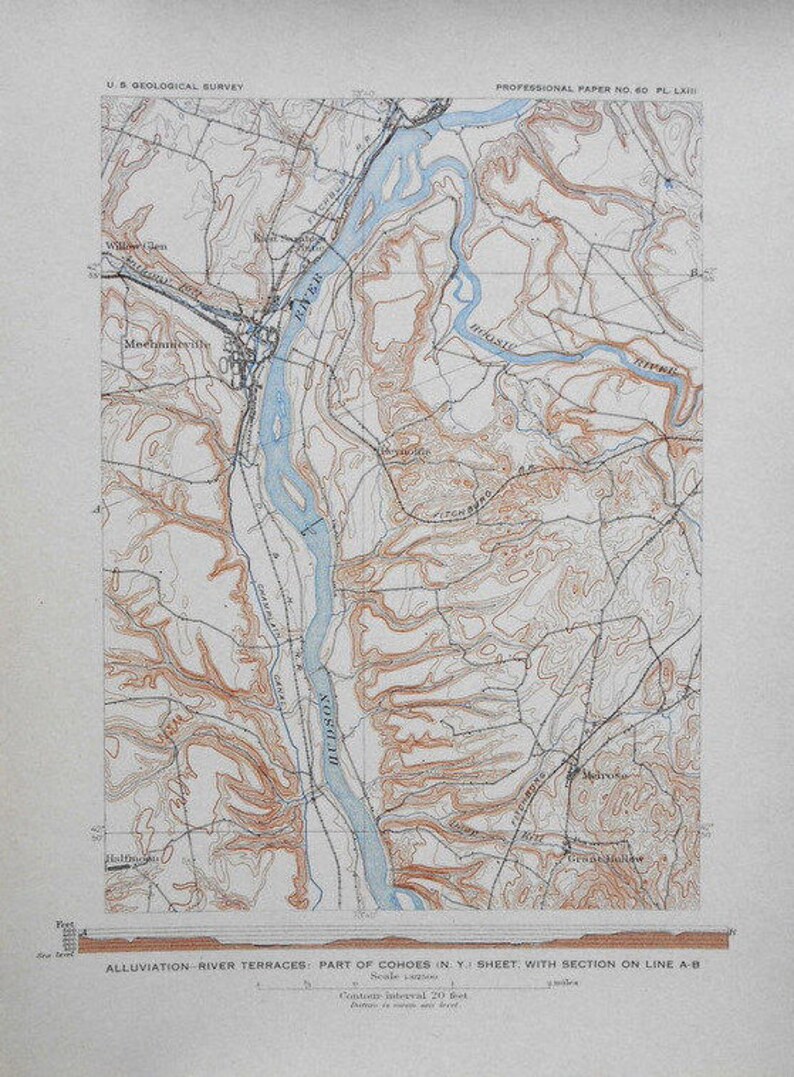 1908 Map: Mechanicville, Willow Glen, Dudson & Hoosic Rivers New York ...