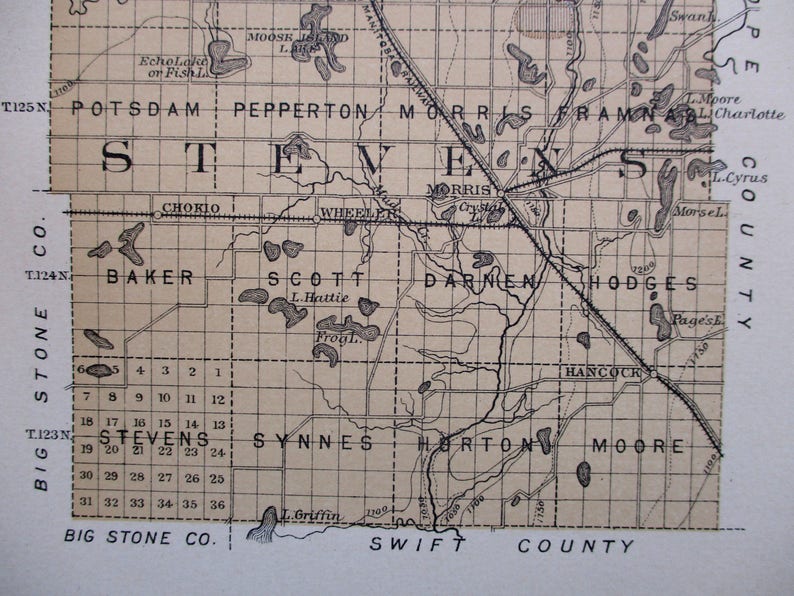 1901 Grant & Stevens County Minnesota MN Herman Morris Hancock Chokio ...