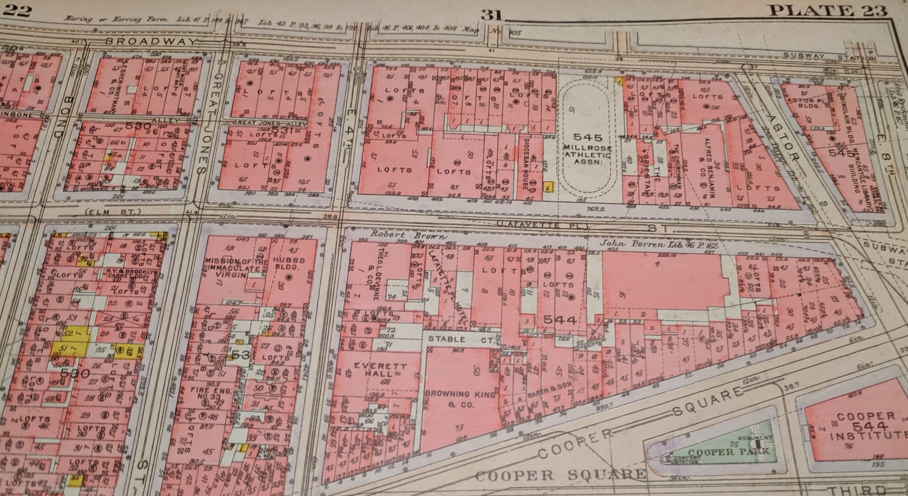 1916 NOHO, Bowery Map in Lower Manhattan, Cooper Union & Square ...