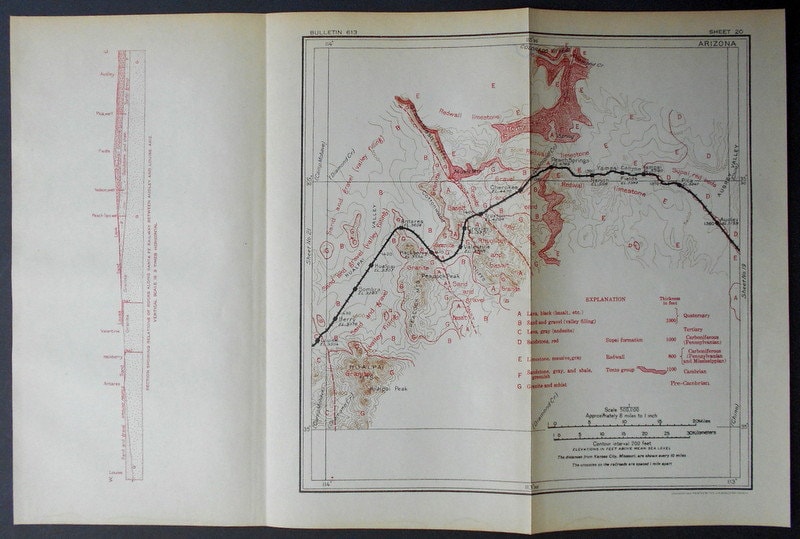 1915 Arizona Railroad Map Audley Yampai Truxton Crozier Hualpai Sombra ...