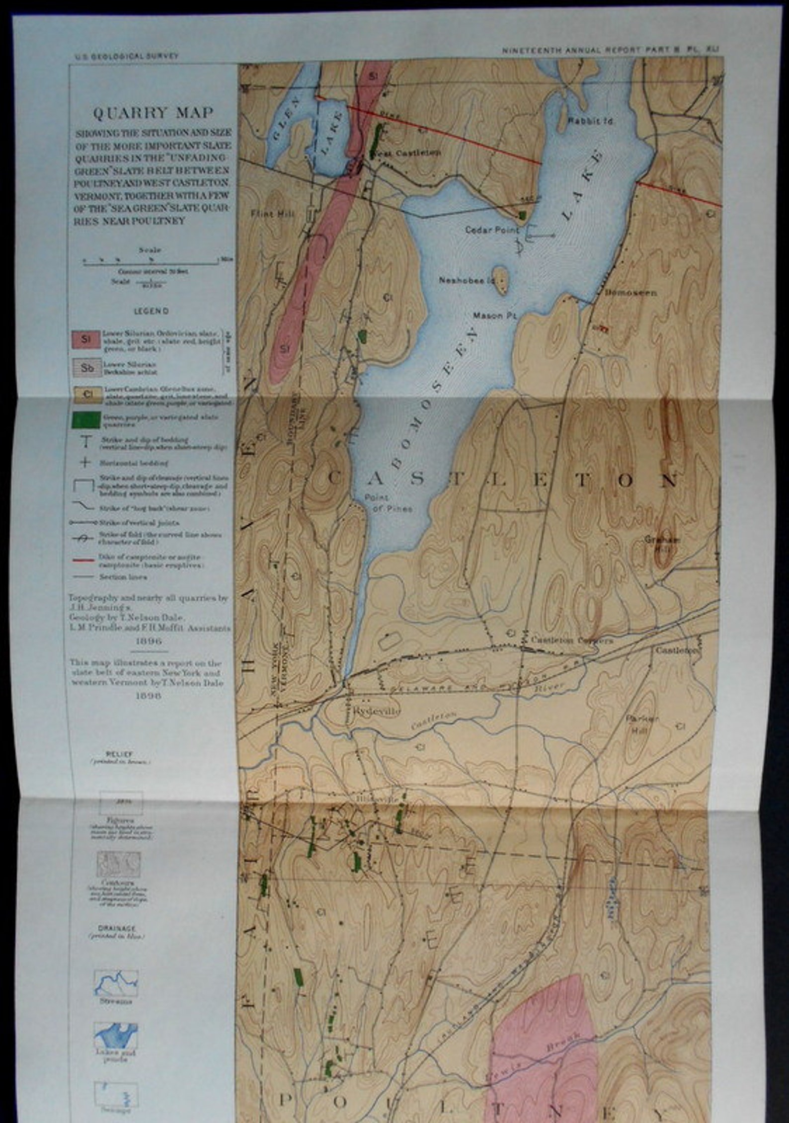 1899: Quarry Map, Vermont. Bomoseen Lake to Poultney, VT Slate Quarries ...