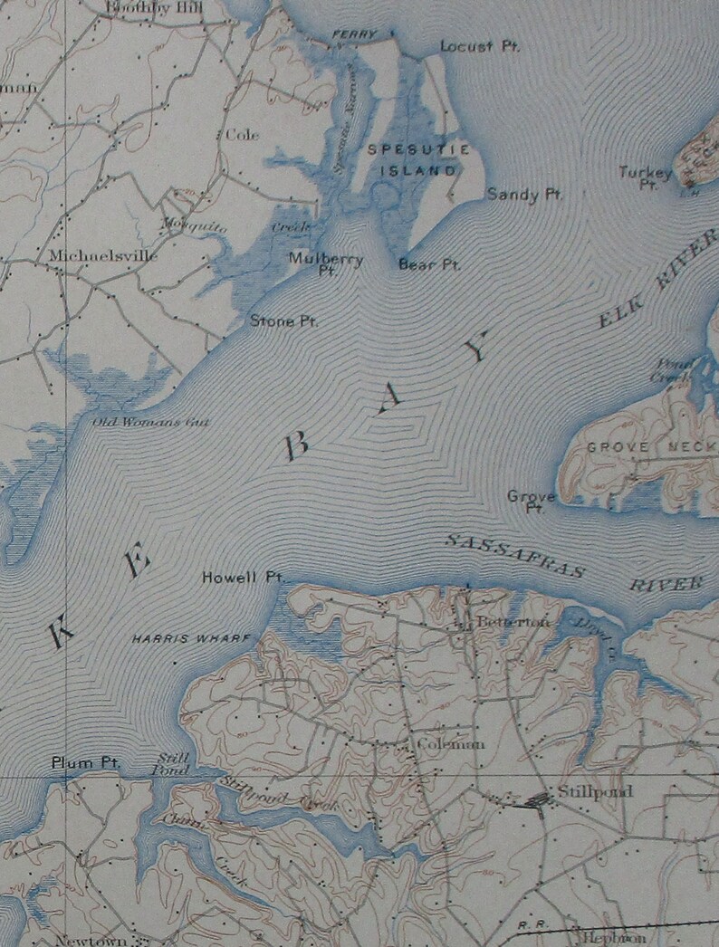 1908 Chesapeake Bay Elk & Sassafrass River, Gunpowder and Back River ...