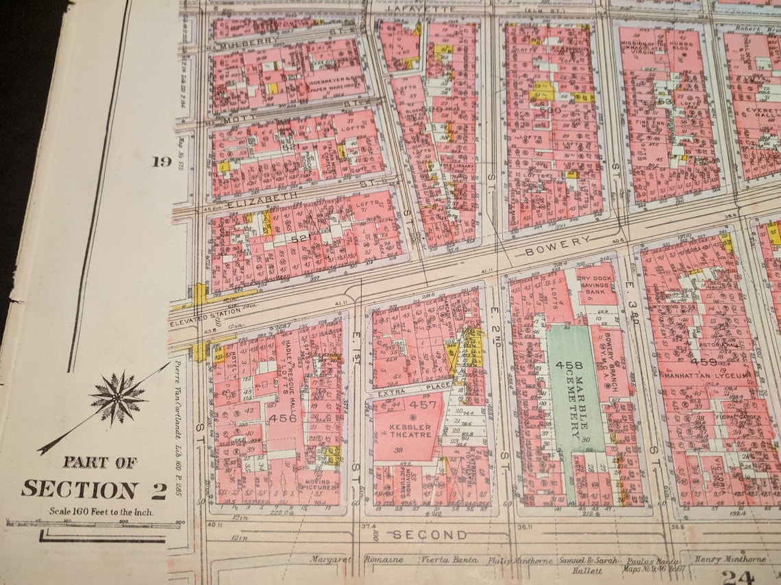 1916 NOHO, Bowery Map in Lower Manhattan, Cooper Union & Square ...