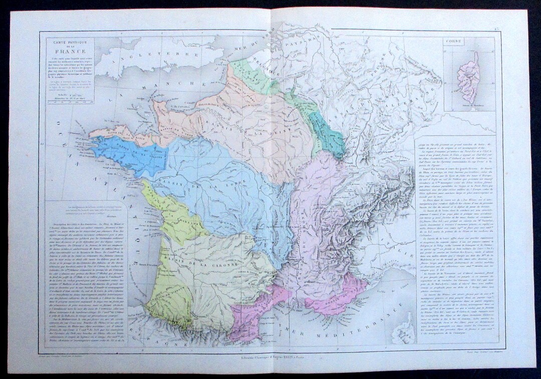 1887 France Relief Map, Physical Geography, carte Physique De La France ...