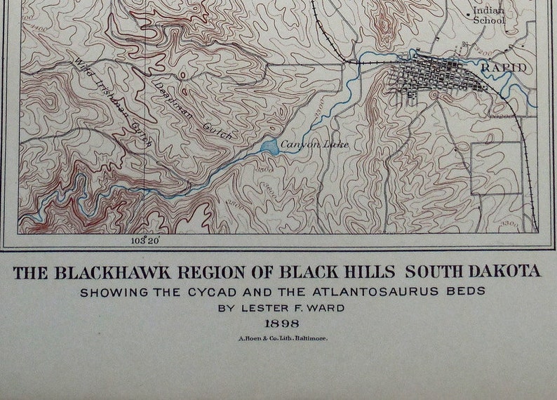 1898 Map Black Hills, Blackhawk Region South Dakota SD. Antique ...
