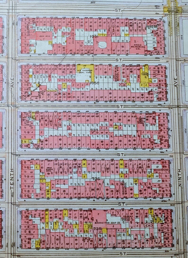 1916 Hell's Kitchen Midtown Manhattan NYC Street Map. New York City ...
