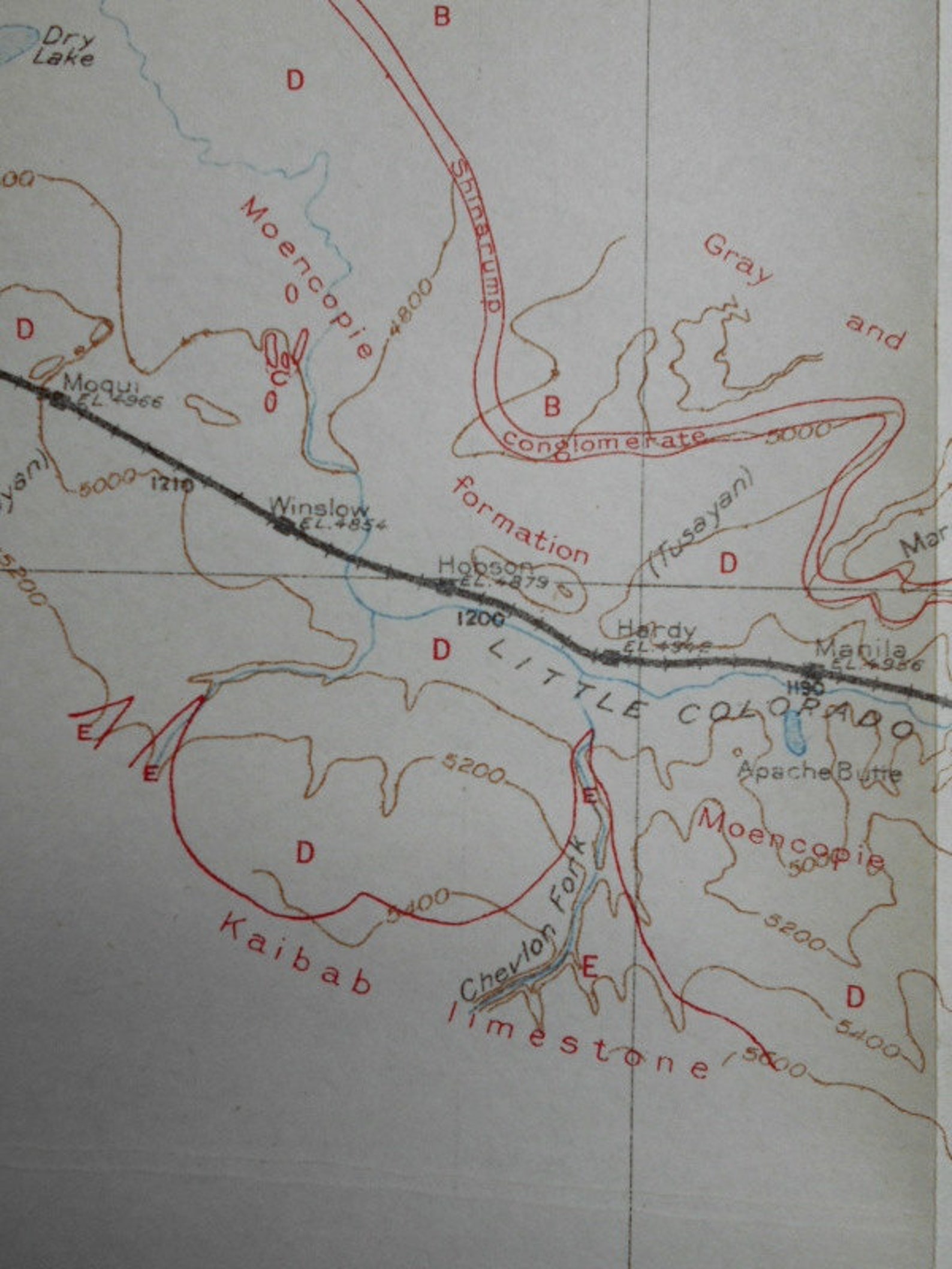 1915 Arizona Railroad Map Santa Fe Railway Carrito, Aztec, Hobrook ...