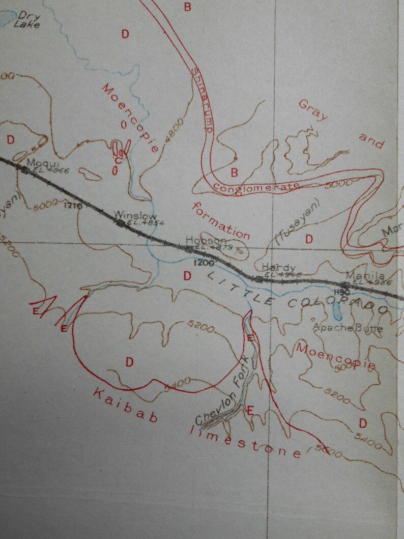 1915 Arizona Railroad Map Santa Fe Railway Carrito, Aztec, Hobrook ...