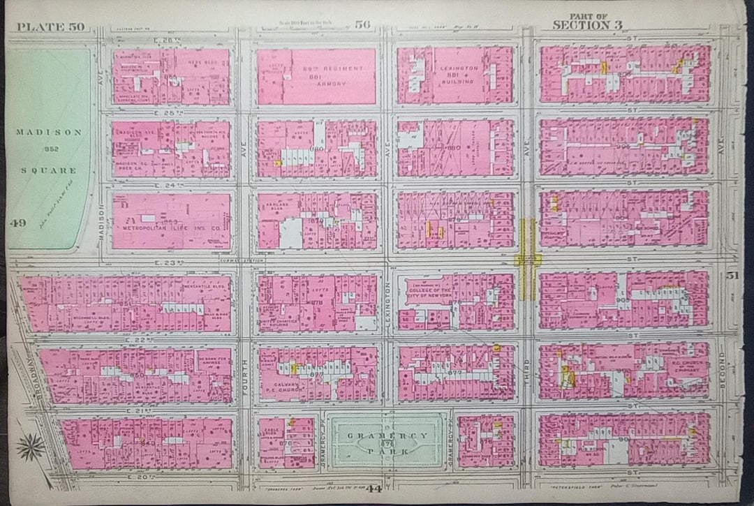 1916 Gramercy Park to Madison Square Park New York City Street Map ...