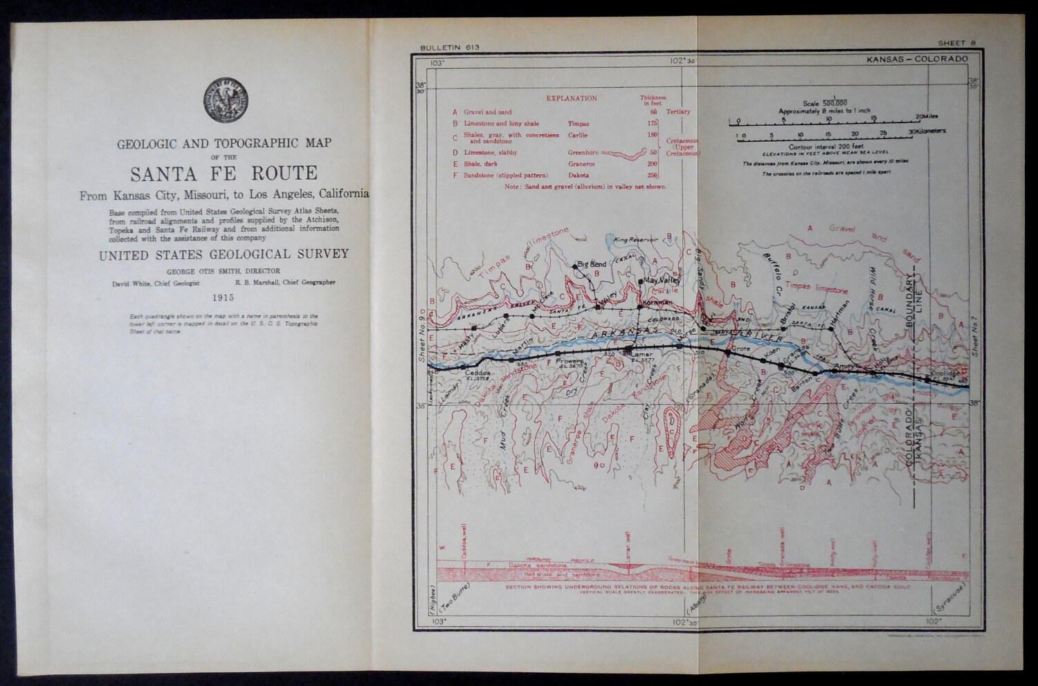 1915 Colorado Railroad Antique Mapamity, Granada, Lamar, Wiley, Prowers ...