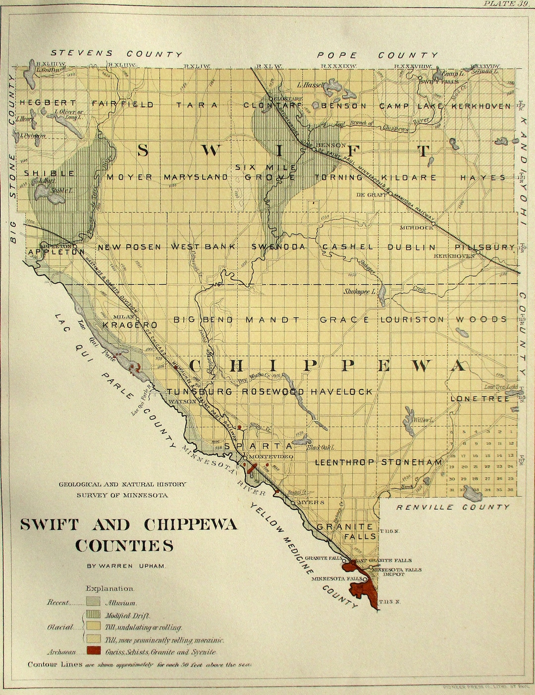 1901 Swift & Chippewa County Minnesota Map MN. Clontare Appleton ...